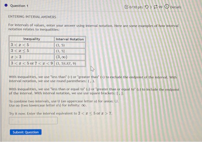 Solved ENTERING INTERVAL ANSWERS For intervals of values, | Chegg.com