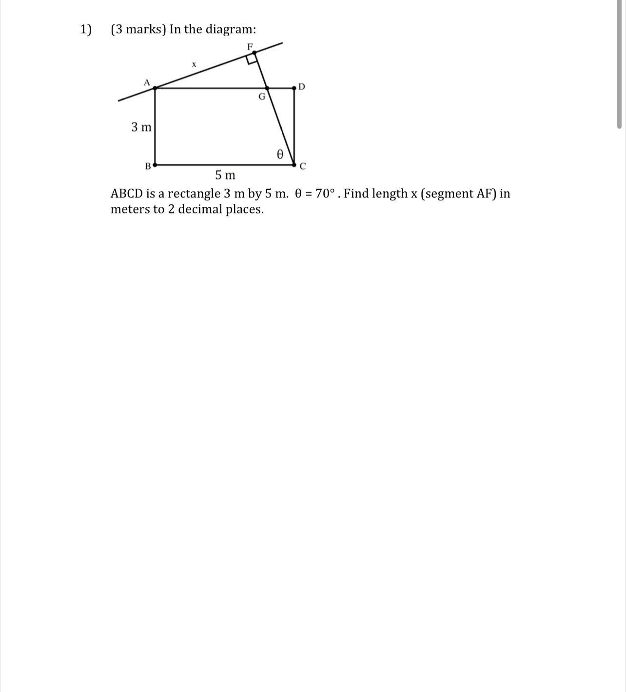 (3 ﻿marks) ﻿In the diagram:ABCD is a rectangle 3m ﻿by | Chegg.com