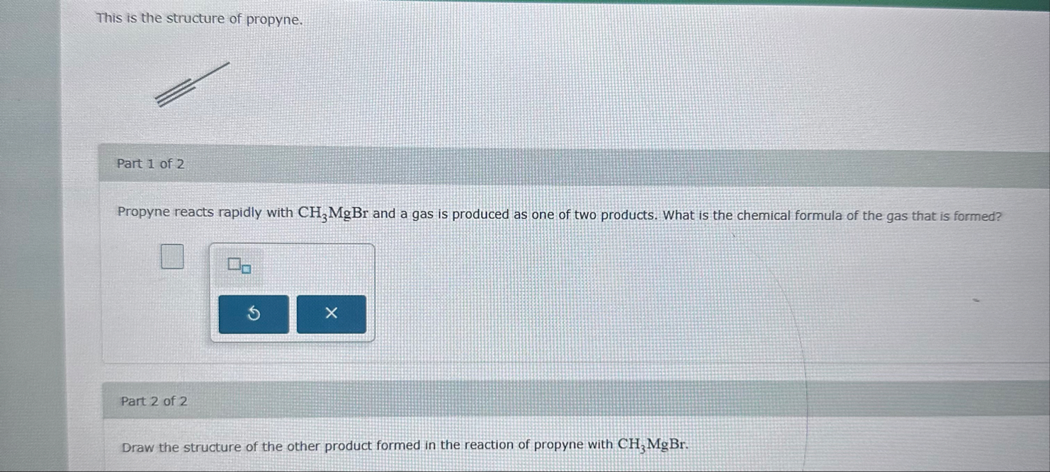 Solved This is the structure of propyne.Part 1 ﻿of 2Propyne | Chegg.com