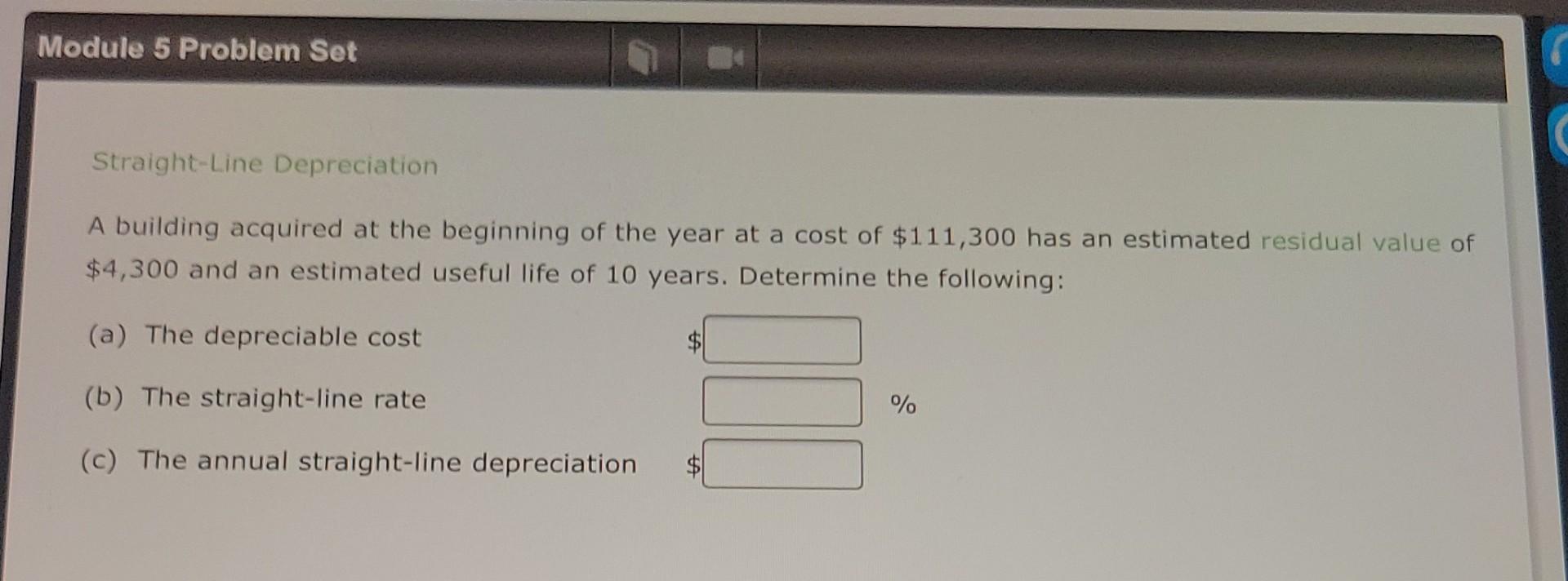 Solved Module 5 Problem Set Straight-Line Depreciation A | Chegg.com