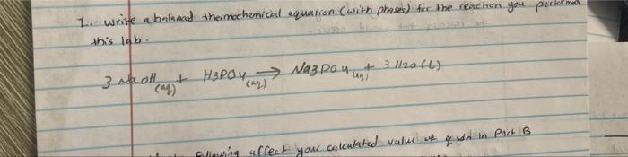 Solved Questions 1. Write a balanced thermochemical equation | Chegg.com