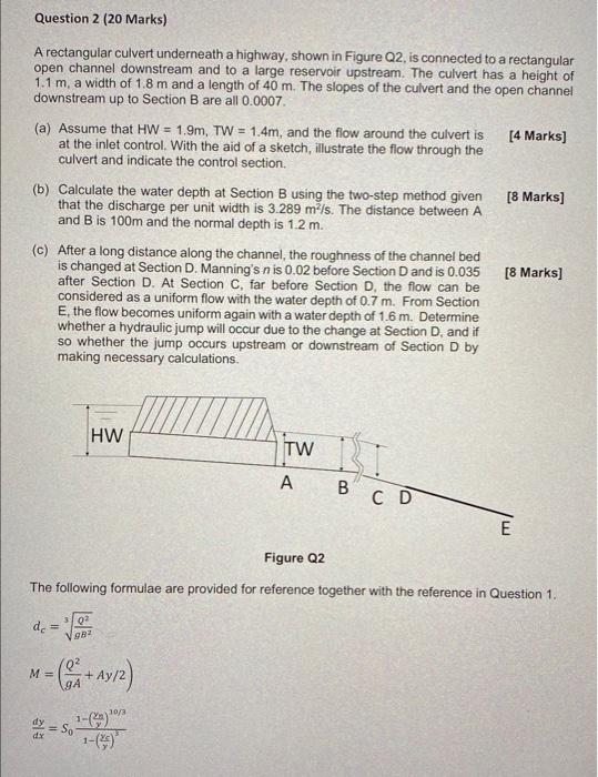Solved A rectangular culvert underneath a highway, shown in | Chegg.com