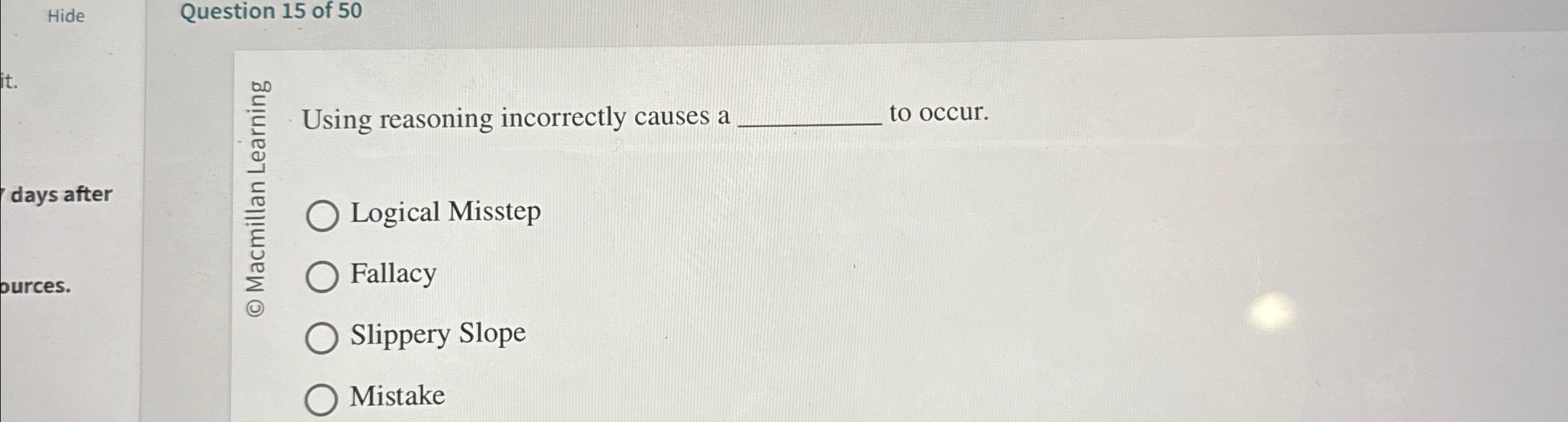 Solved Question 15 ﻿of 50\table[[Using reasoning incorrectly | Chegg.com