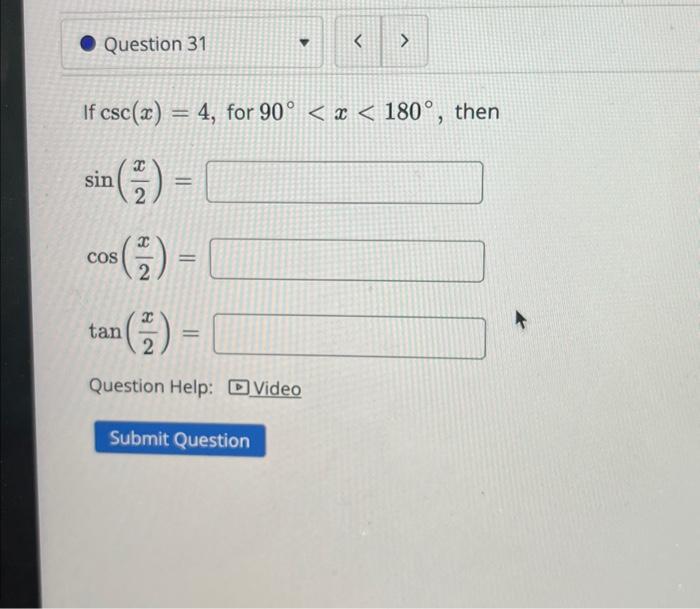 Solved If csc(x)=4, for 90∘ | Chegg.com