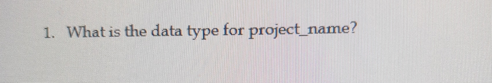 Solved What is the data type for project_name? | Chegg.com