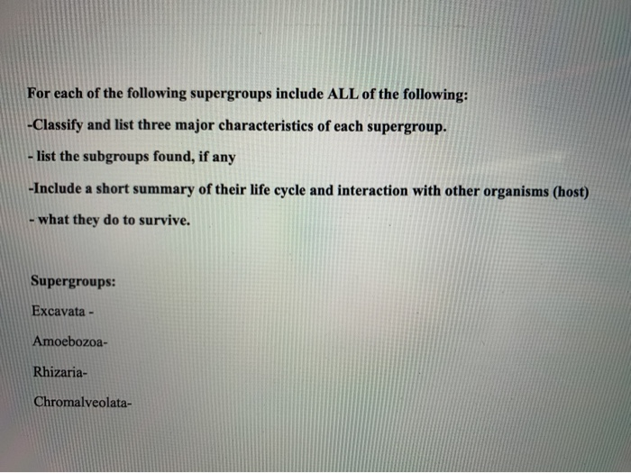 Solved For each of the following supergroups include ALL of | Chegg.com