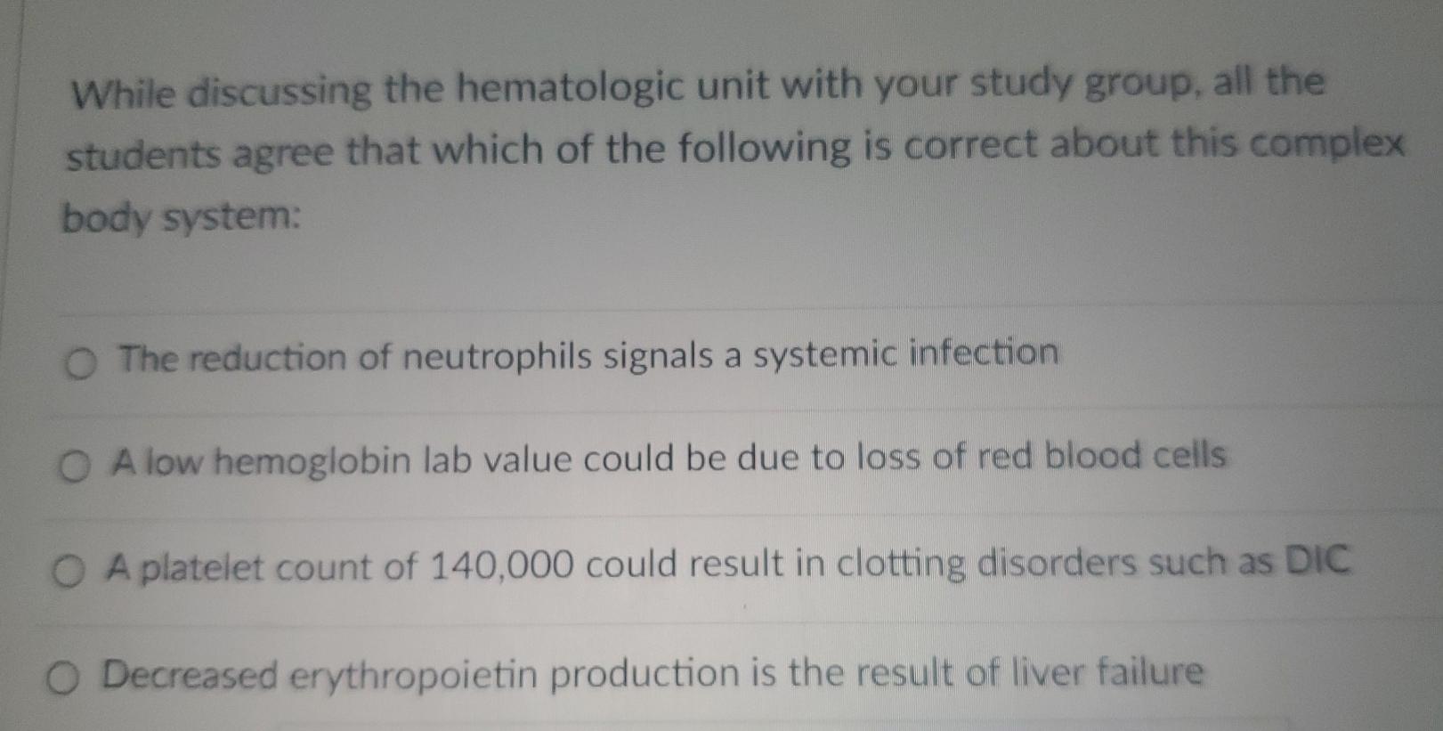 Solved While discussing the hematologic unit with your study | Chegg.com