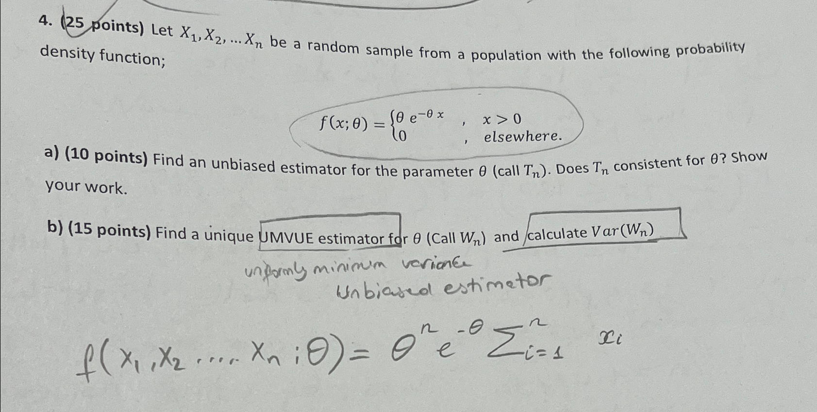 Solved (25 ﻿points) ﻿Let x1,x2,dotsxn ﻿be a random sample | Chegg.com