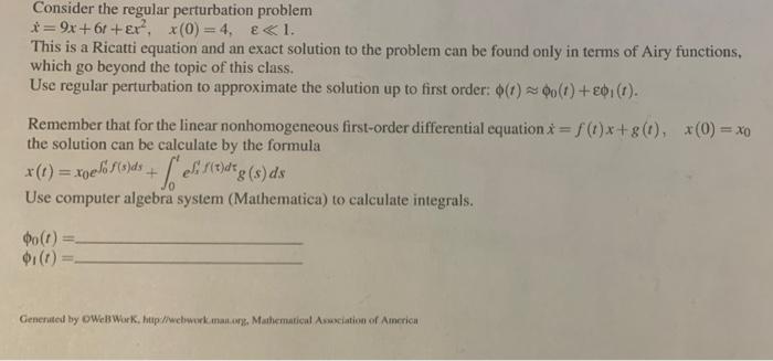 Consider the regular perturbation problem =9x +61 | Chegg.com