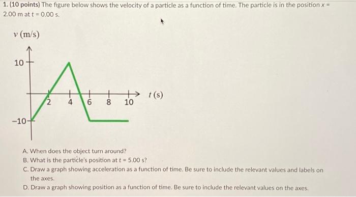 Solved 1. (10 points) The figure below shows the velocity of | Chegg.com