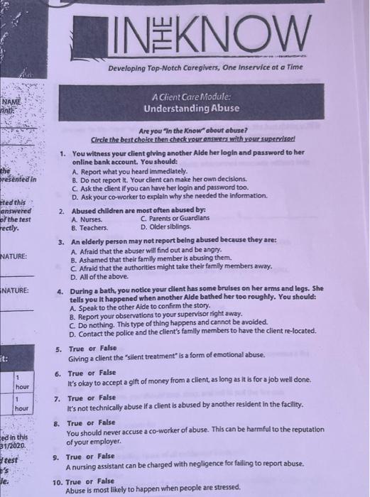 Solved Developing Top-Notch Caregivers, One Inservice at a | Chegg.com