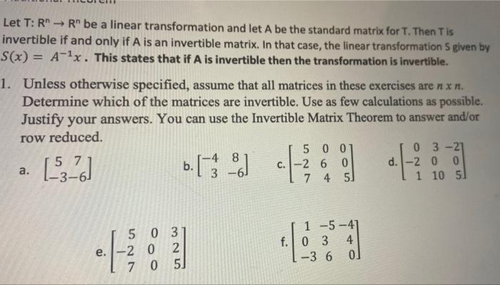Solved Let T: R R" be a linear transformation and let A be | Chegg.com