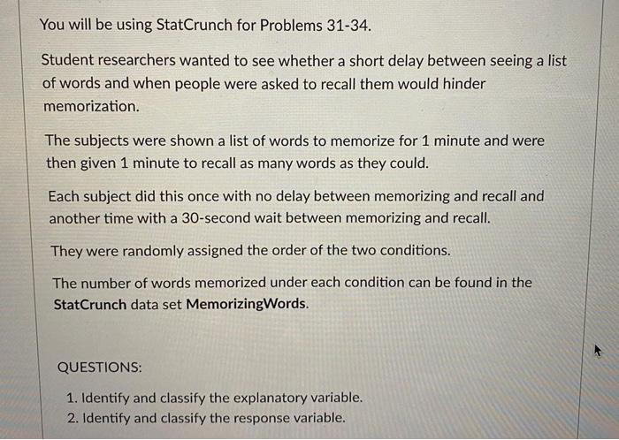 Solved You will be using StatCrunch for Problems 31-34. | Chegg.com