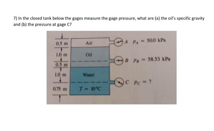 Solved 7) In the closed tank below the gages measure the | Chegg.com