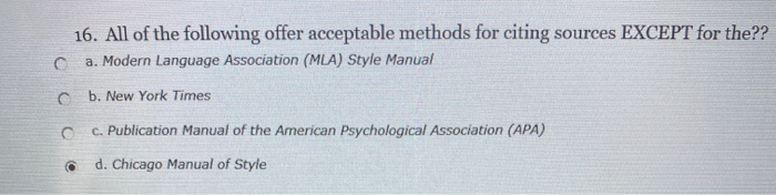 Solved 16. All of the following offer acceptable methods for | Chegg.com