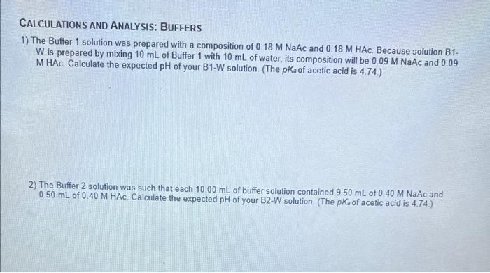 Solved CALCULATIONS AND ANALYSIS: BUFFERS 1) The Buffer 1 | Chegg.com