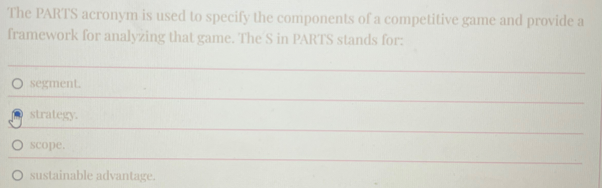 Solved The PARTS acronym is used to specify the components | Chegg.com