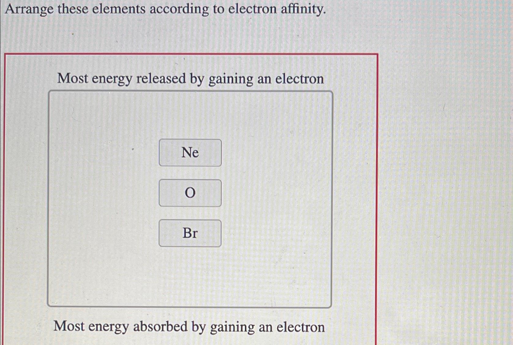 Solved Arrange these elements according to electron | Chegg.com