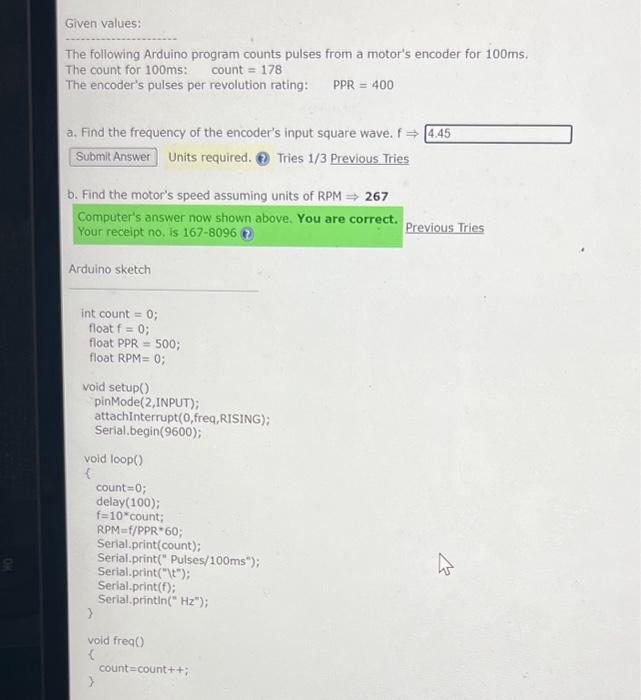 Solved Given values: The following Arduino program counts | Chegg.com