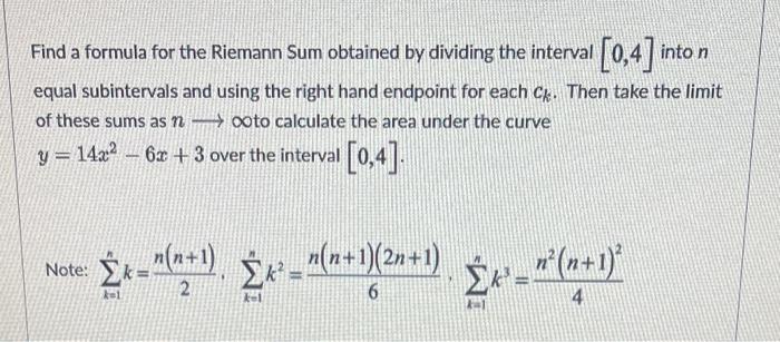 Solved Find a formula for the Riemann Sum obtained by | Chegg.com