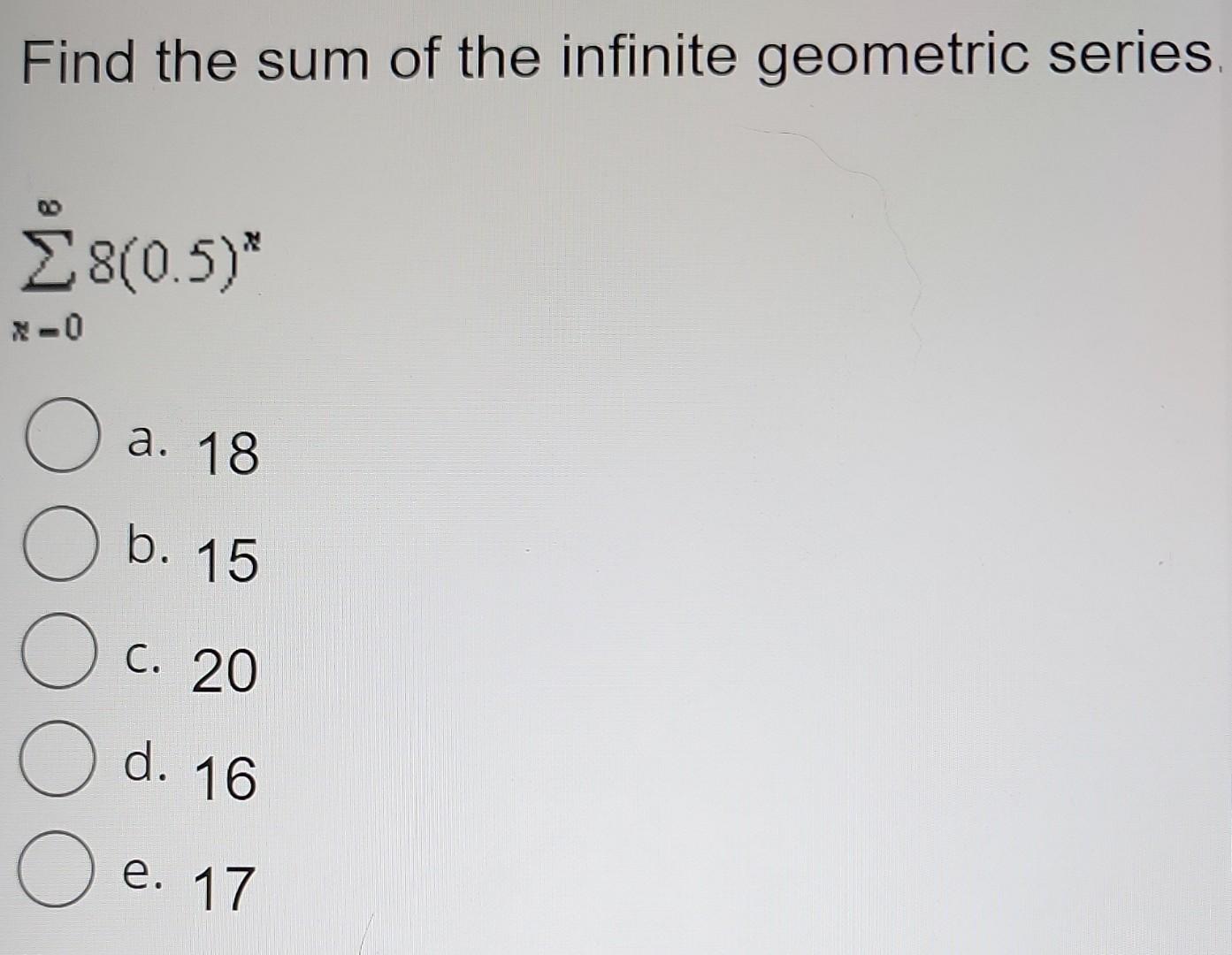Solved Find the sum of the infinite geometric series | Chegg.com