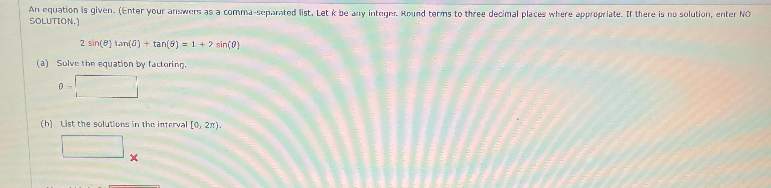 Solved An equation is given. (Enter your answers as a | Chegg.com