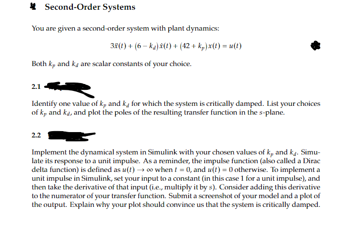 Solved Show your simulink work. Second-Order SystemsYou are | Chegg.com