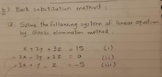 Solved b) Back substitution method: linear equation Q: Solve | Chegg.com