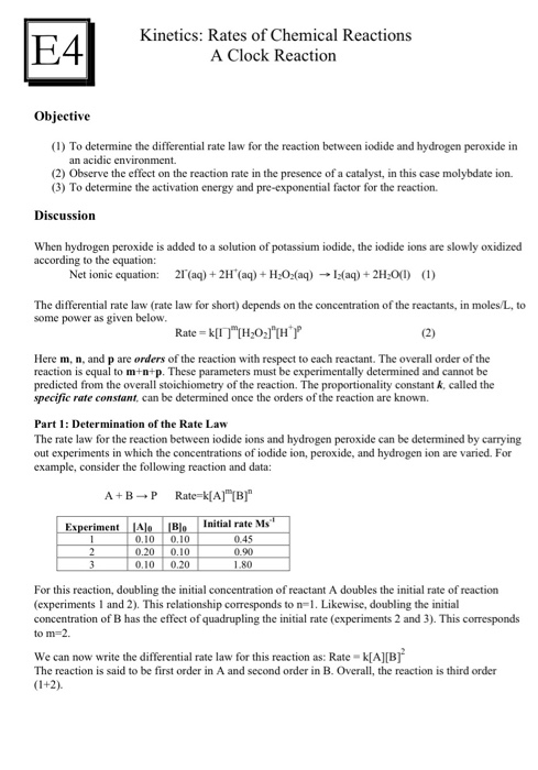 E4 Chemical Kinetics: Rates of Chemical Reactions | Chegg.com
