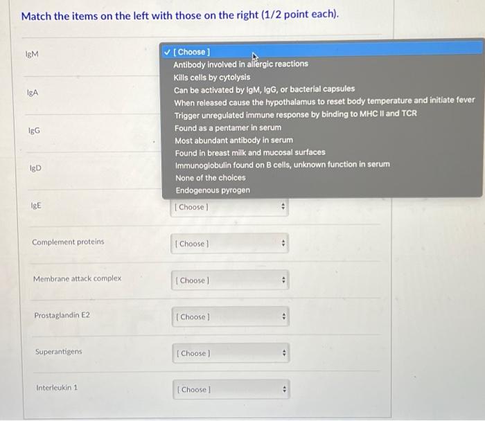 Solved Match the items on the left with those on the right | Chegg.com