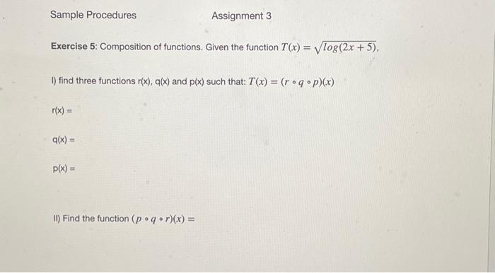 Solved Exercise 5: Composition of functions. Given the | Chegg.com