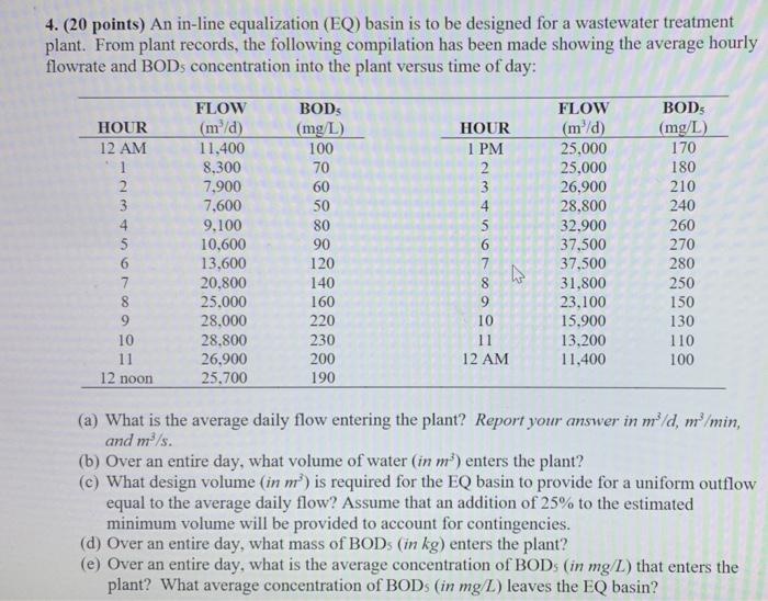 Solved 4. (20 points) An in-line equalization (EQ) basin is | Chegg.com