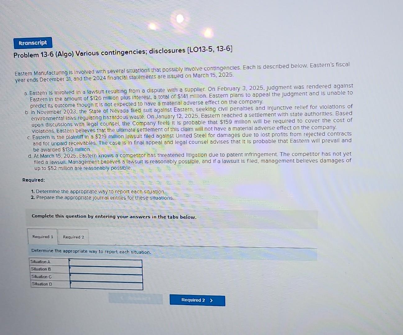 Solved Problem 13-6 (Algo) Various contingencies; | Chegg.com