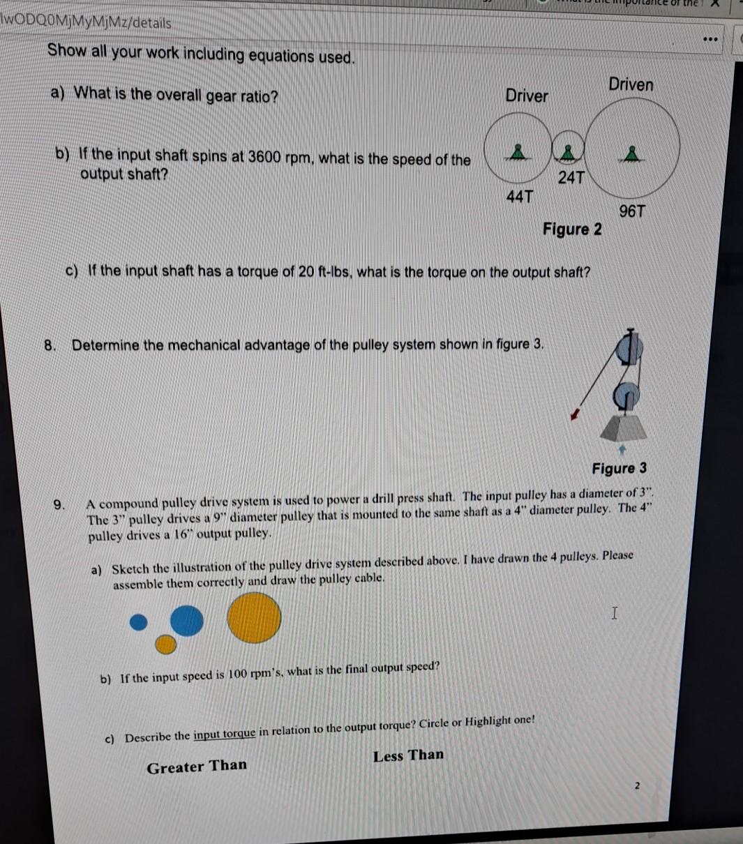 Solved SHOW ALL WORK! 1. For a wheel and axle, the formula | Chegg.com