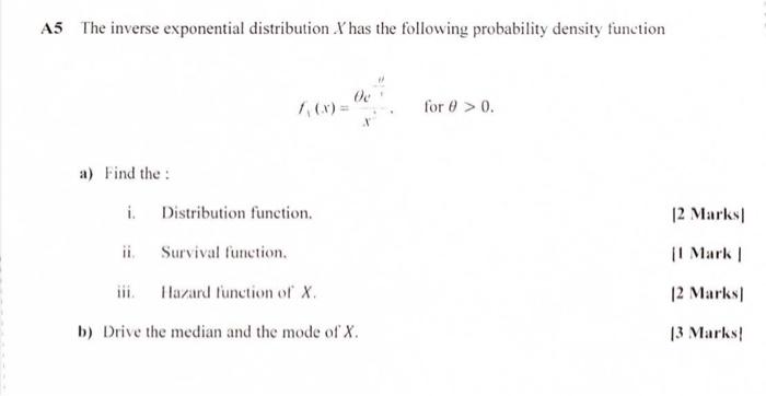 Solved A5 The inverse exponential distribution X has the | Chegg.com