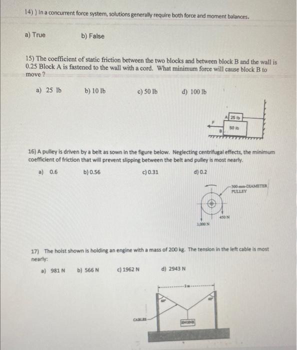 Solved 14) In a concurrent force system, solutions generally | Chegg.com