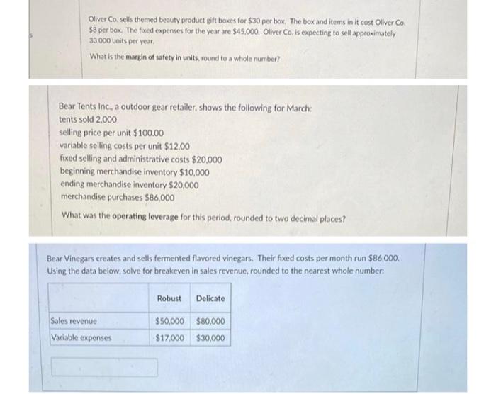 Solved Oliver Co, sells themed beauty product gift boves for | Chegg.com