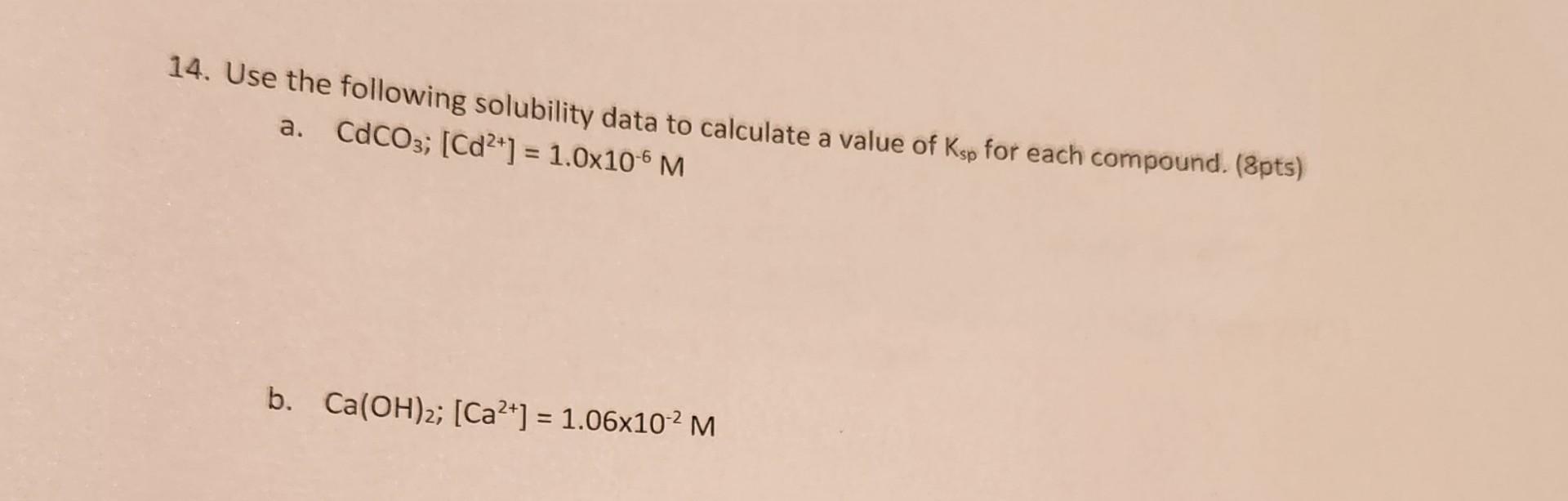 Solved 14. Use the following solubility data to calculate a | Chegg.com