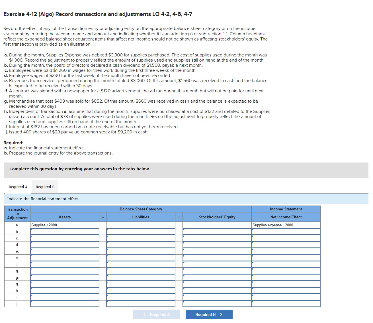 Solved Exercise 4-12 (Algo) ﻿Record transactions and | Chegg.com