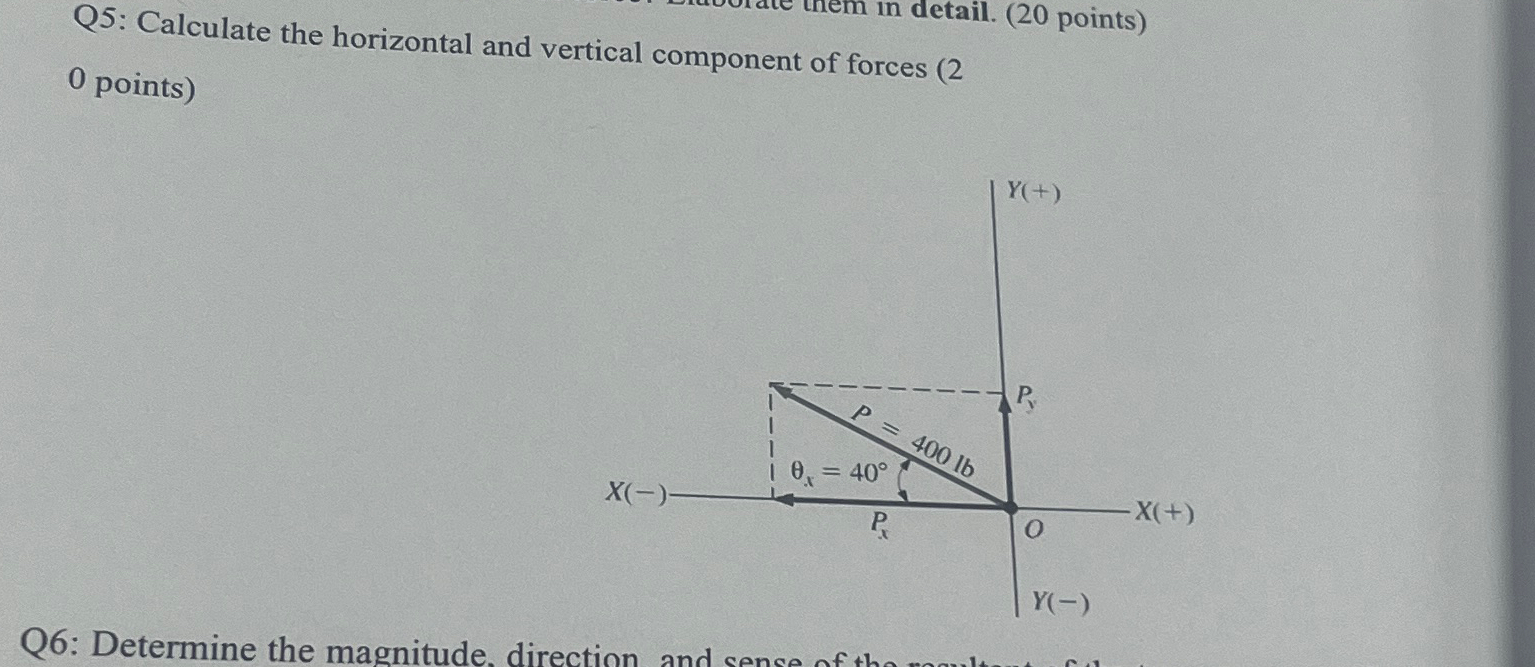 Q5: Calculate the horizontal and vertical component | Chegg.com