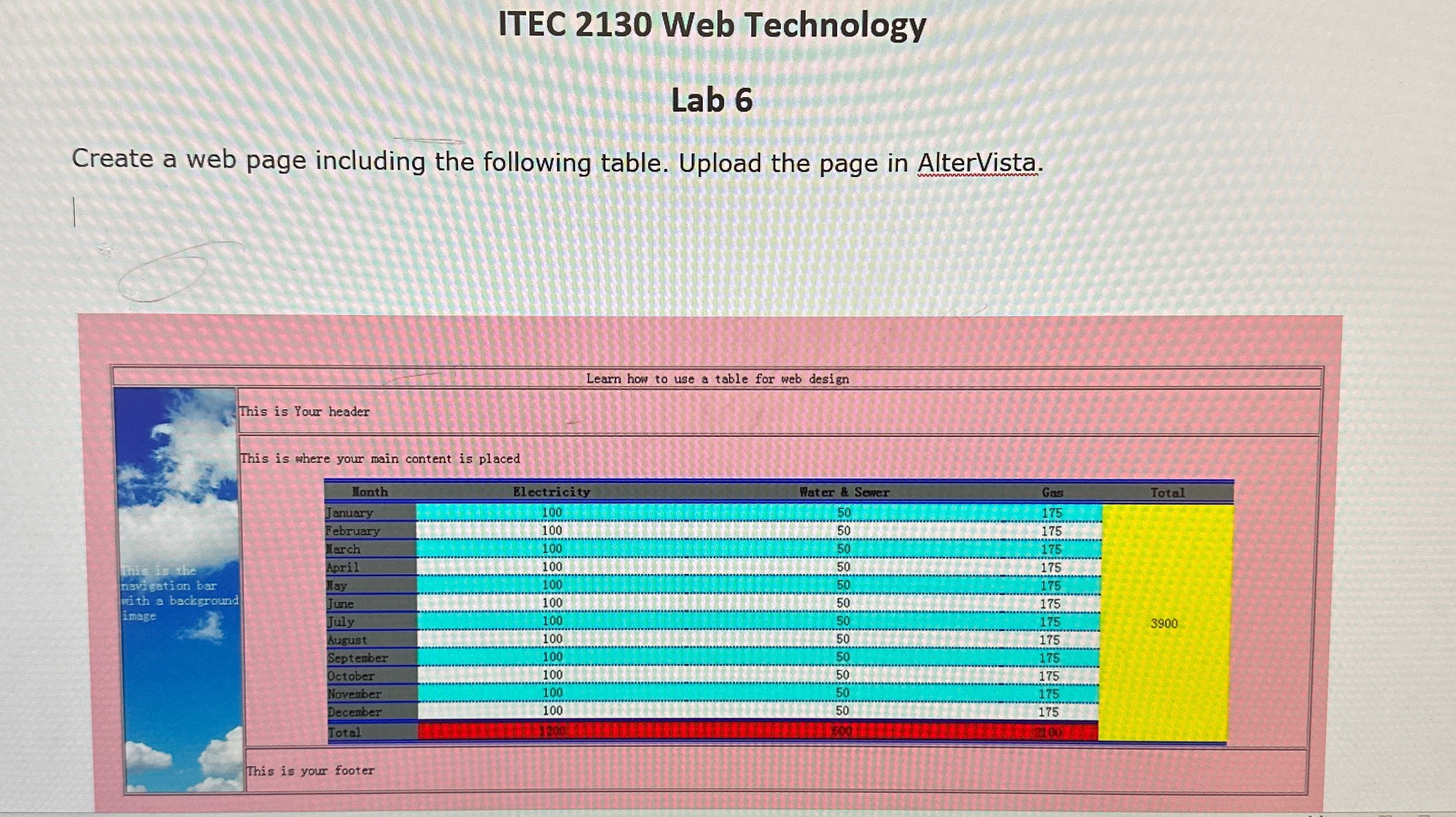Solved ITEC 2130 ﻿Web TechnologyLab 6Create a web page | Chegg.com
