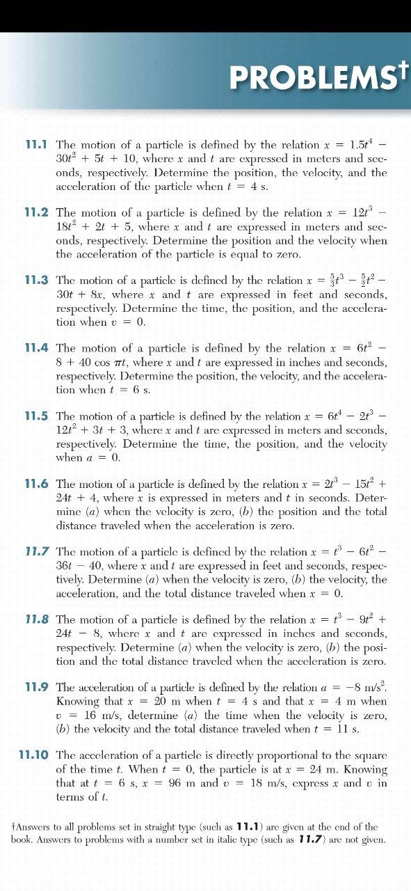 Solved PROBLEMS 11.1 The motion of a particle is defined by | Chegg.com