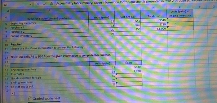 Solved Accessibility tab summary: Given information for this | Chegg.com