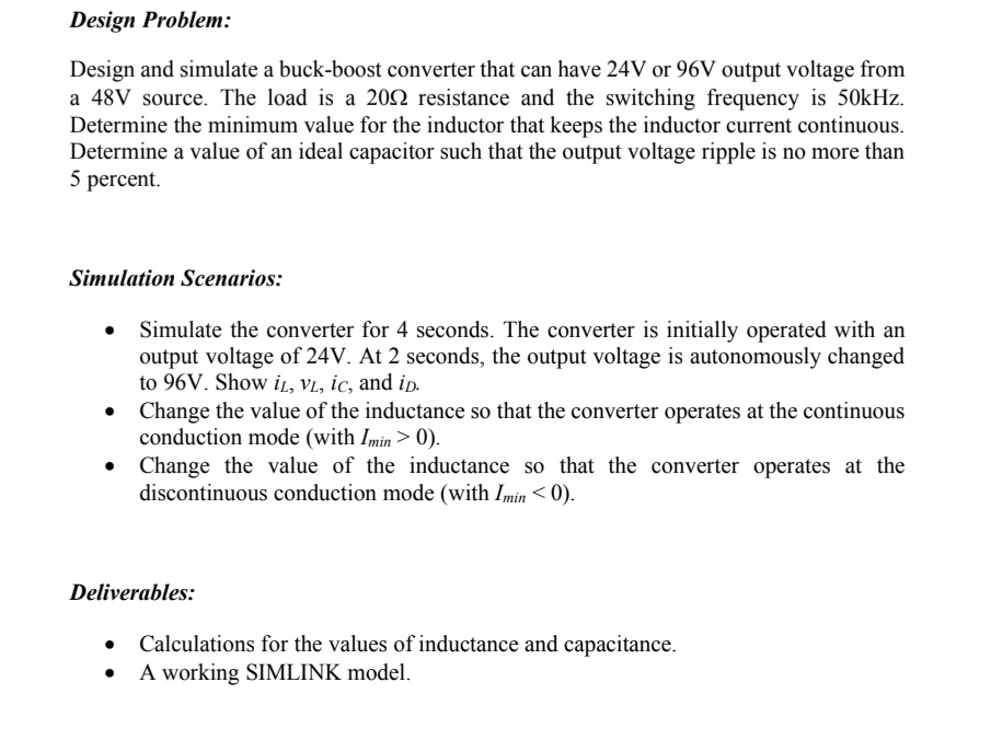 Solved Design Problem:Design and simulate a buck-boost | Chegg.com