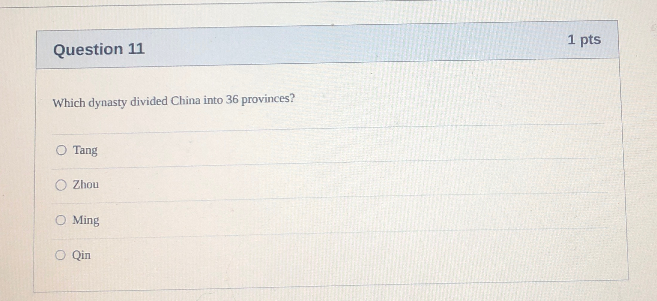 Solved Question 111 ptsWhich dynasty divided China into 36 | Chegg.com Solved Question 111 ptsWhich dynasty divided China into 36 | Chegg.com