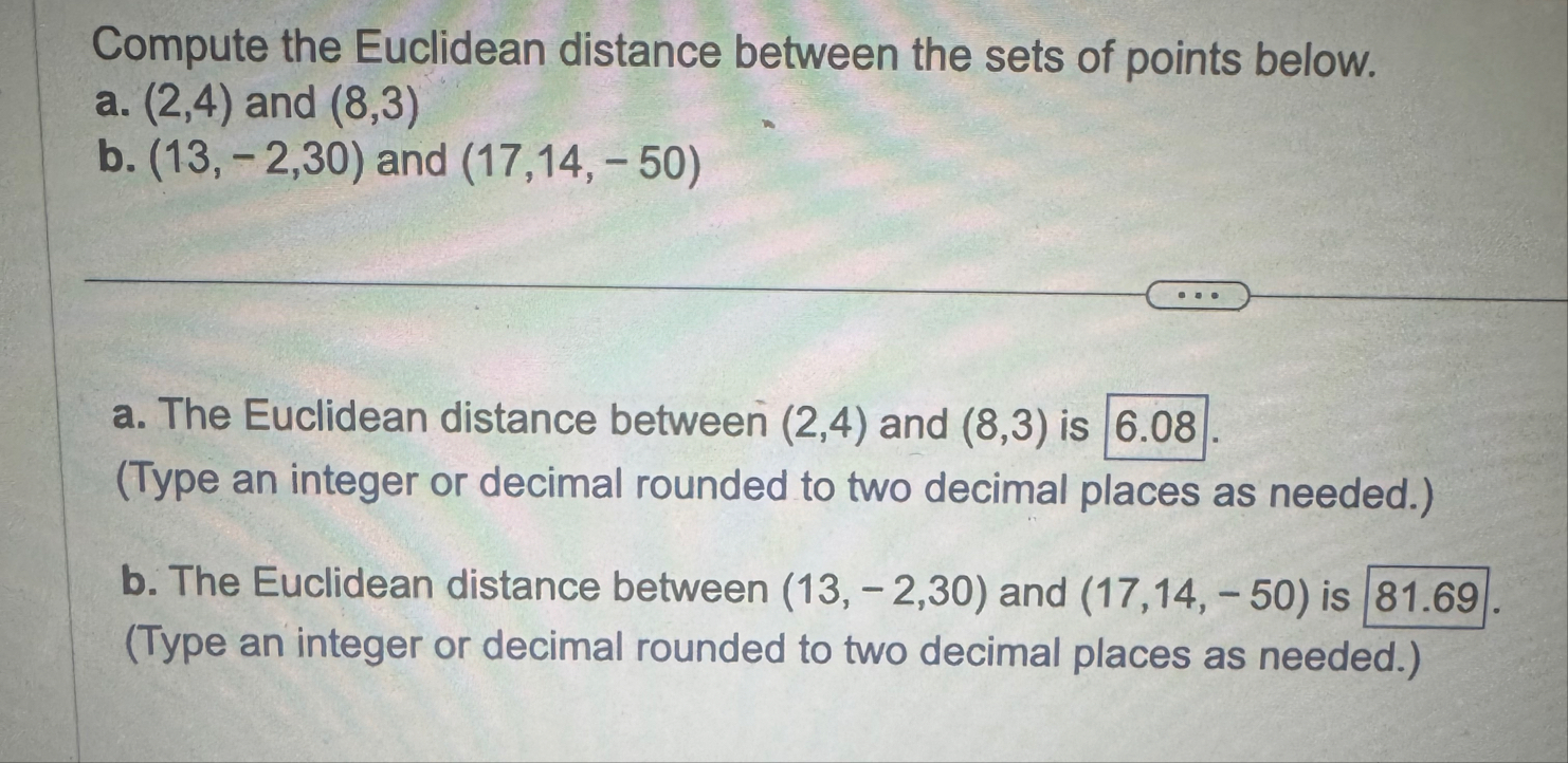 Solved Compute the Euclidean distance between the sets of | Chegg.com