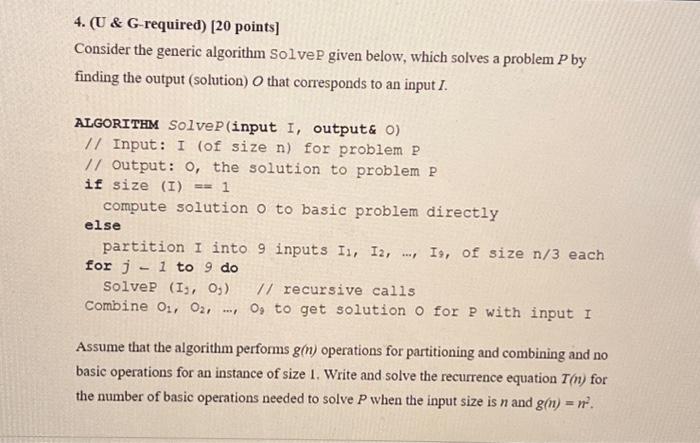 Solved 4. (U & G-required) [20 points] Consider the generic | Chegg.com