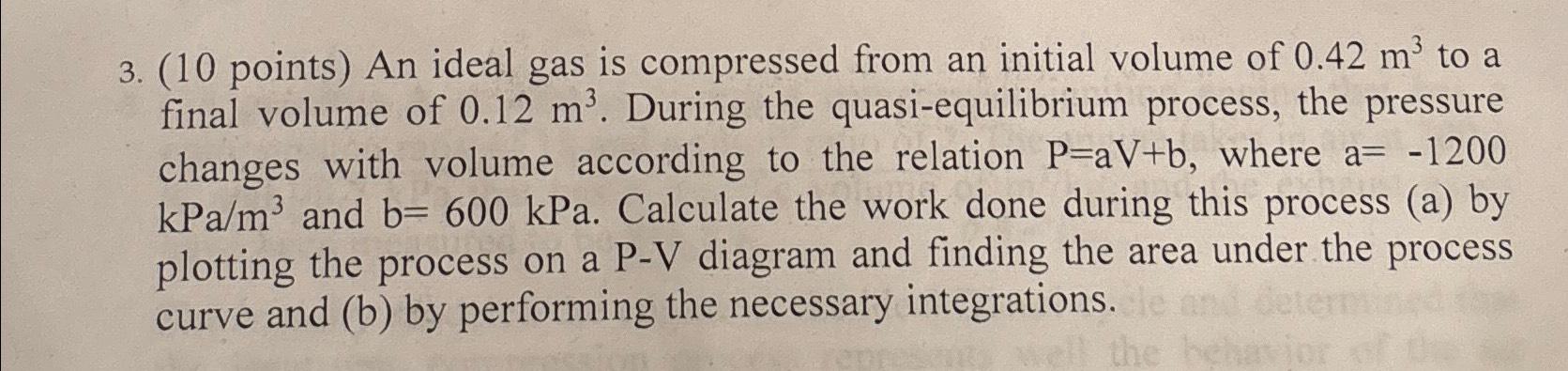 Solved (10 ﻿points) ﻿An ideal gas is compressed from an | Chegg.com