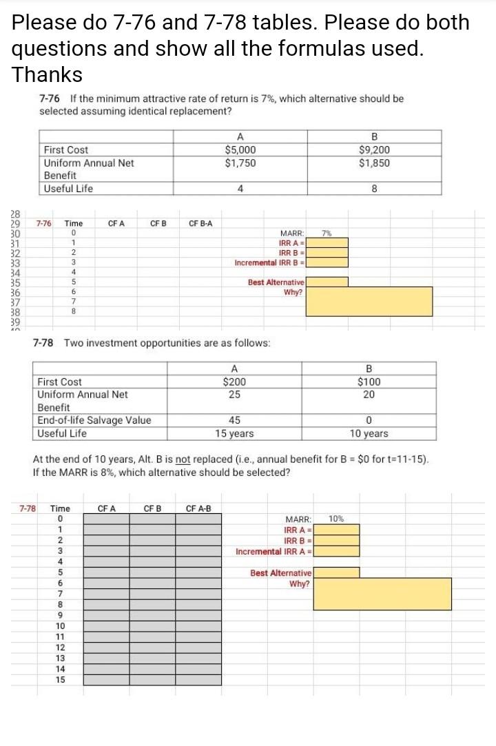 Solved Please do 7-76 and 7-78 tables. Please do both | Chegg.com