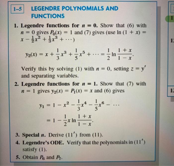 1-5 LEGENDRE POLYNOMIALS AND FUNCTIONS 1. Legendre | Chegg.com
